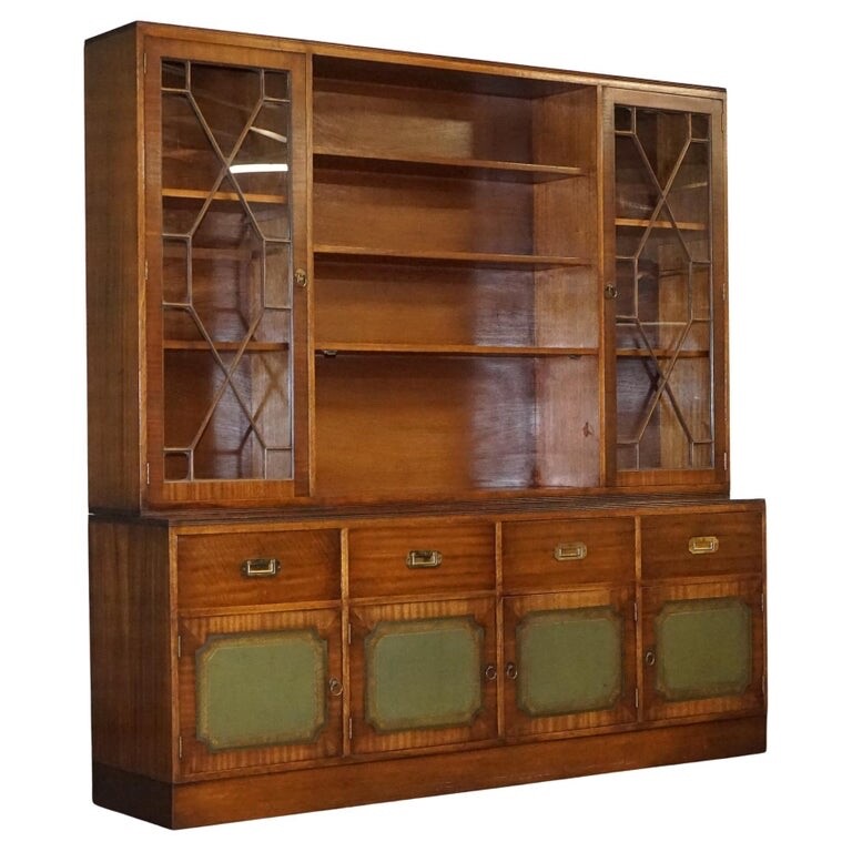 VINTAGE BEVAN FUNNELL MILITARY CAMPAIGN BOOKCASE WITH EMBOSSED LEATHER ...